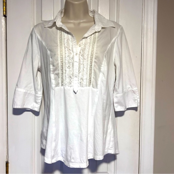 CAbi | Tops | Cabi 984 Spring White Ivory Lace Girlie Henley Cabi Tee W ...